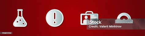 테스트 튜브 말풍선 및 느낌표 식별 배지 및 각도기 그리드 아이콘을 설정합니다 벡터 가는 끈에 대한 스톡 벡터 아트 및 기타