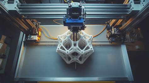 an overhead shot of a large 3d printer in action layering filament to