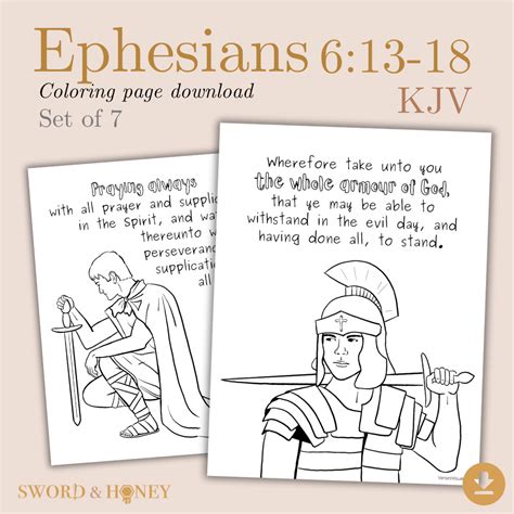 Armor Of God Kjv Coloring Pages Digital Download Sword And Honey