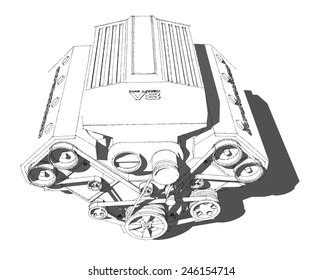 94 V8 Car Engine Drawing Stock Vectors Images Vector Art Shutterstock