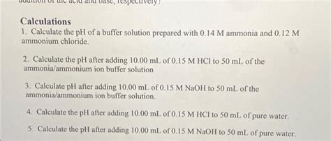 Solved Calculations Calculate The PH Of A Buffer Solution Chegg Com