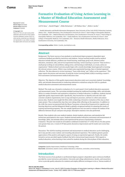 PDF Formative Evaluation Of Using Action Learning In A Master Of Medical Education Assessment