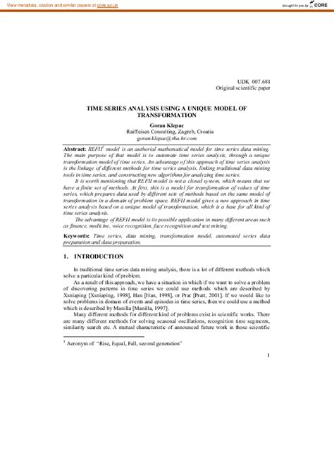 Pdf Time Series Analysis Using A Unique Model Of Transformation