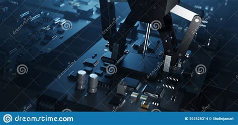 A Robotic Arm Assembles Chips On A Circuit Board Royalty Free Illustration