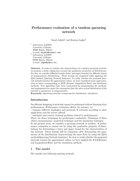 Pdf Performance Evaluation Of A Tandem Queueing Network