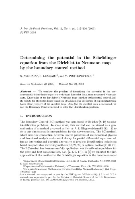 Pdf Determining The Potential In The Schrödinger Equation From The