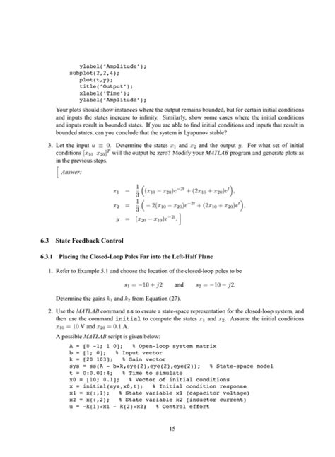 solved 6 matlab project 6 1 systems of linear differential