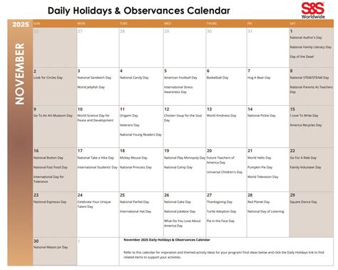 November Calendar Ideas For Work