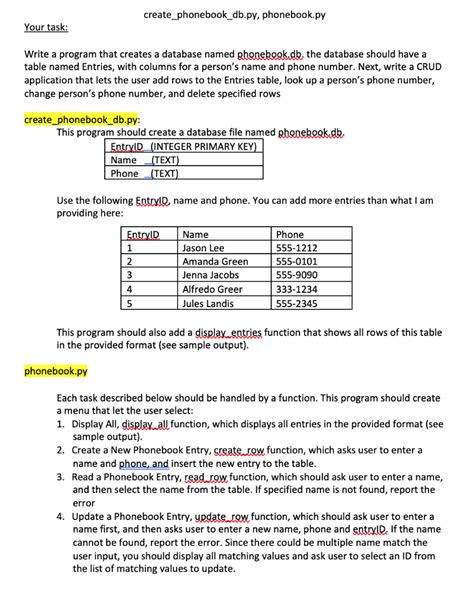 Solved Createphonebookdbpy Phonebookpy Your Task Write
