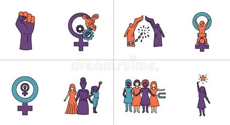 A Vibrant Illustration Of Women Empowerment Symbols And Diverse Female