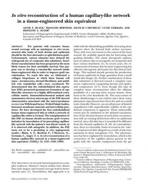 Pdf In Vitro Reconstruction Of A Human Capillary Like Network In A