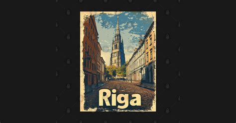 A Charming Street In Riga Showcases A Historic Church Tower Surrounded