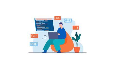 Man Programmer Is Working On His Laptop Coding And Programming