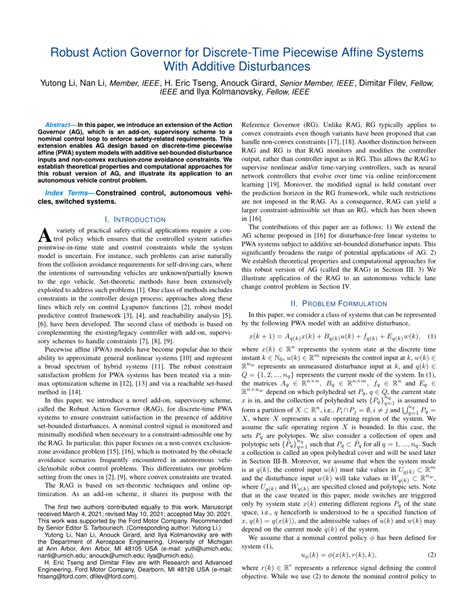 Pdf Robust Action Governor For Discrete Time Piecewise Affine Systems With Additive Disturbances