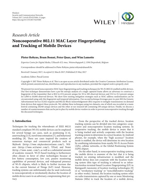 pdf noncooperative 802 11 mac layer fingerprinting and tracking of