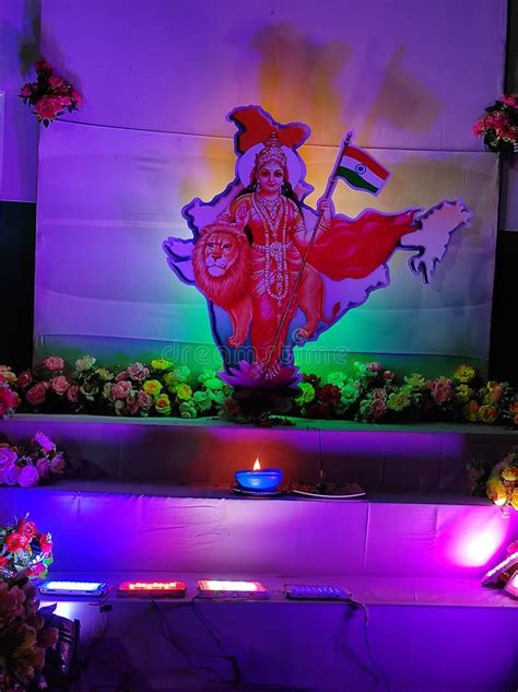 Statue Or Idol Of Goddess India Mother India Or Bharat Mata With Tiranga And Lion Stock Photo