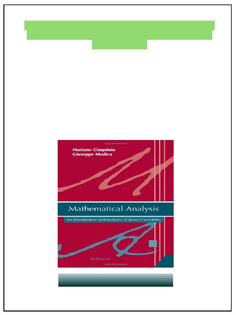 Mathematical Analysis An Introduction To Functions Of Several Variables 1st Edition Mariano