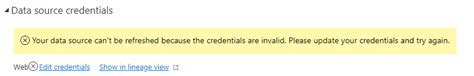 your data source cant be refreshed because the cre microsoft