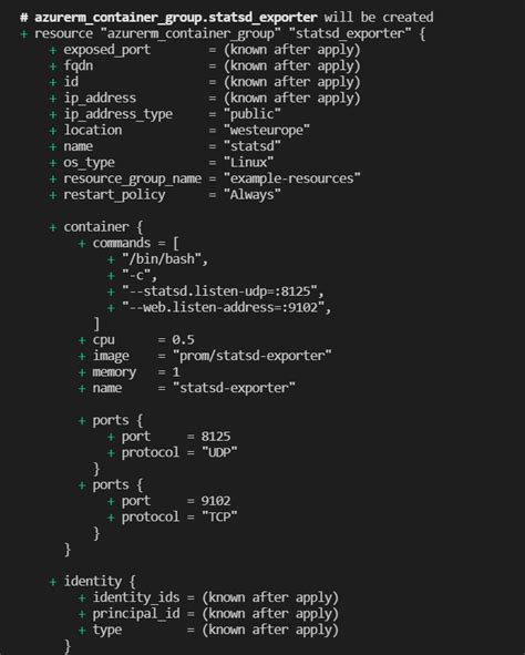 terraform how to declare a azurerm container group resource that uses