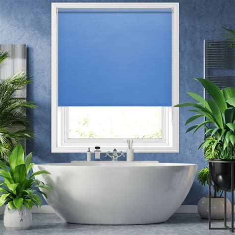 Vibrant Blue Waterproof Pvc Bathroom Roller Blinds Mould Resistant