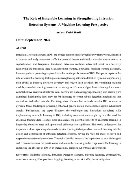 Pdf The Role Of Ensemble Learning In Strengthening Intrusion Detection Systems A Machine