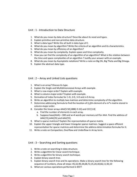dsa important que data structure and algorithm unit 1 introduction to data structure