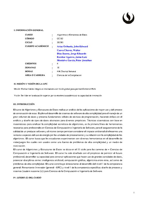 E Silabo Algoritmos Y Estructura De Datos Iii IntroducciÓn El Curso De Algoritmos Y