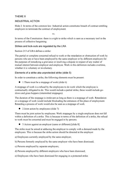 theme 8 transcribed lecture notes theme 8 industrial action slide