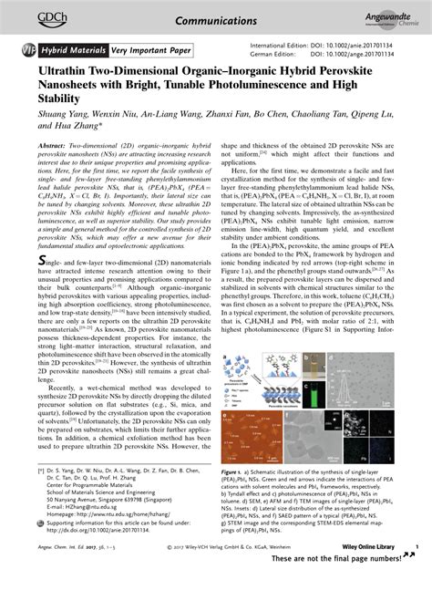 Pdf Ultrathin Two Dimensional Organic Inorganic Hybrid Perovskite Nanosheets With Bright
