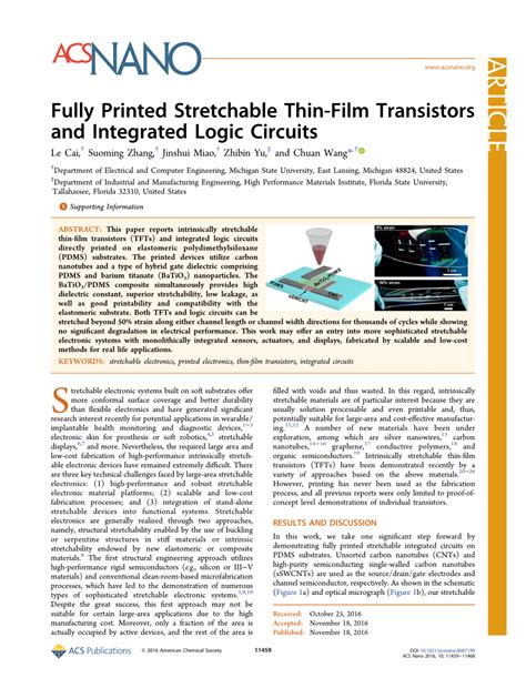 Pdf Fully Printed Stretchable Thin Film Transistors And Integrated Logic Circuits