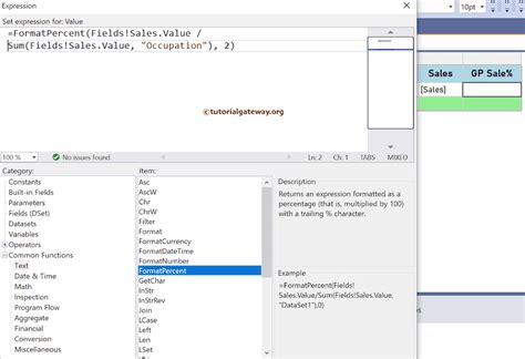 Ssrs Formatpercent Function