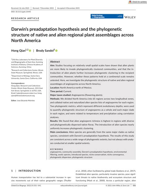 Pdf Darwins Preadaptation Hypothesis And The Phylogenetic Structure Of Native And Alien