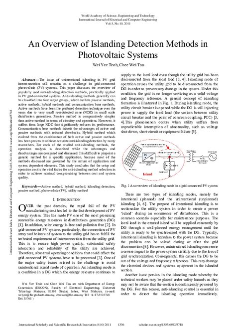Pdf An Overview Of Islanding Detection Methods In Photovoltaic Systems