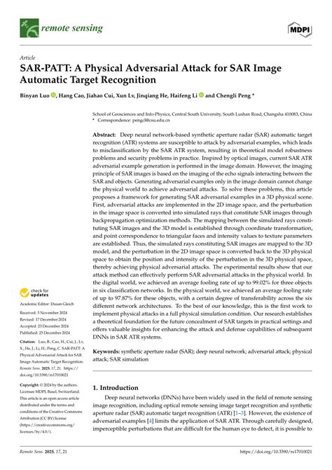 Pdf Sar Patt A Physical Adversarial Attack For Sar Image Automatic