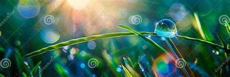 Sparkling Drop Of Water On A Blade Of Grass Capturing The Refraction Of Light And Details Of