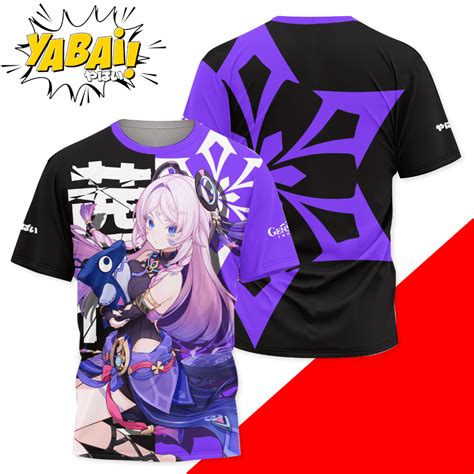 Yabaii Genshin Impact Cryo Element Character Premium Full Bleed Anime T Shirt Black Shirt Round