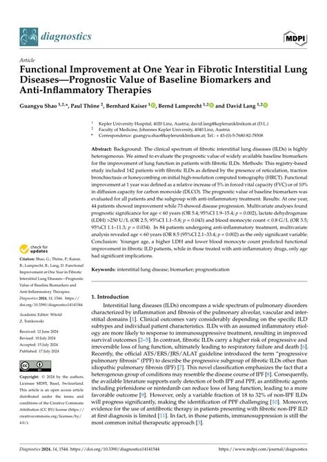 Pdf Functional Improvement At One Year In Fibrotic Interstitial Lung Diseases Prognostic Value