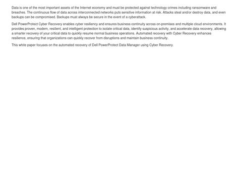 Overview Dell Powerprotect Cyber Recovery Automated Recovery Of Dell Powerprotect Data
