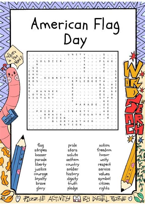American Flag Day Word Search Worksheet By Young Creatives Activities