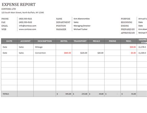 Expense Report Template Excel
