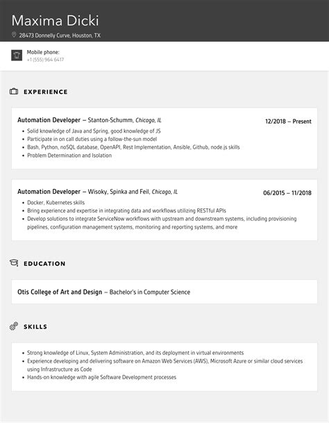 Automation Developer Resume Samples Velvet Jobs