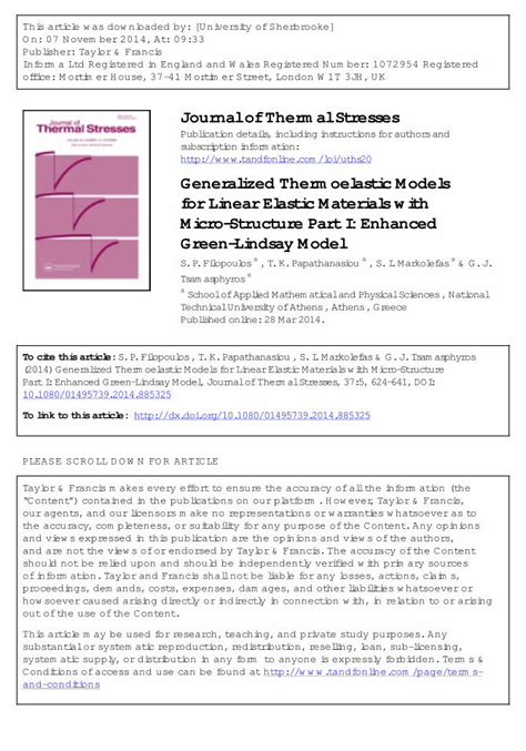 Pdf Generalized Thermoelastic Models For Linear Elastic Materials With Micro Structure Part I