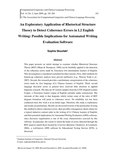 Pdf An Exploratory Application Of Rhetorical Structure Theory To