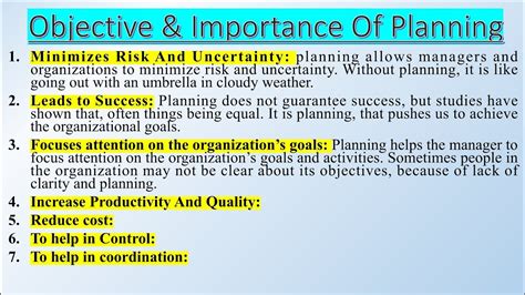 Objective And Importance Of Planning Planning Process In Management