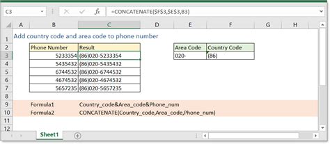 Excel Formula Add Country Code Or Area Code To Phone Number