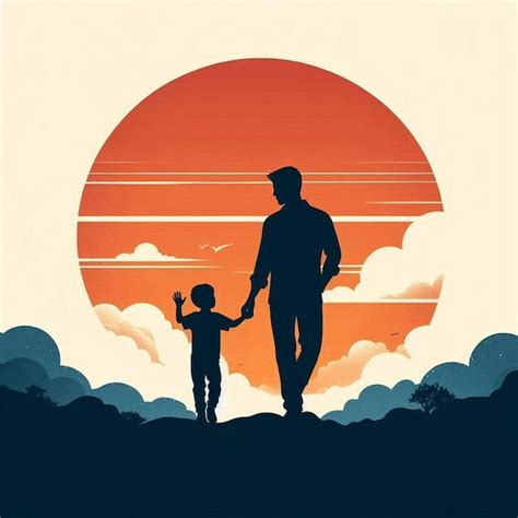 Diseño Plano Silueta De Padre E Hijo Imagen Premium Generada Con Ia