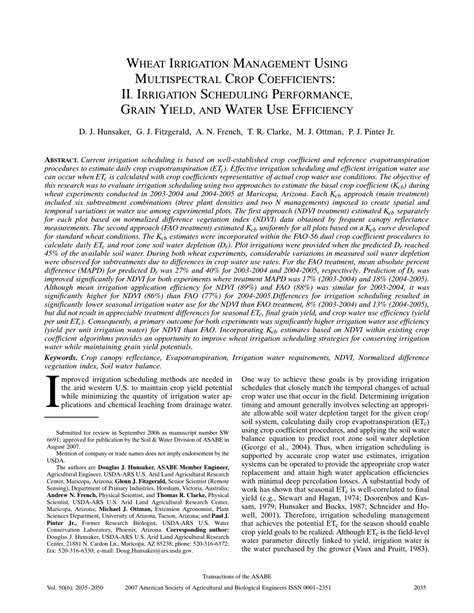 Pdf Wheat Irrigation Management Using Multispectral Crop Coefficients