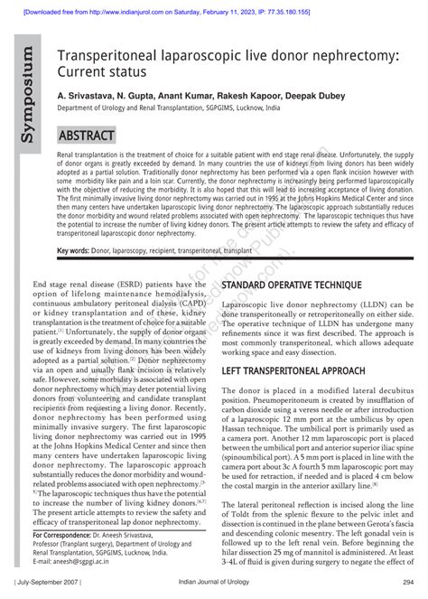 Pdf Transperitoneal Laparoscopic Live Donor Nephrectomy Current Status
