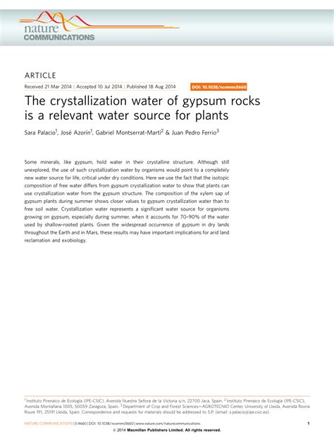 Pdf The Crystallization Water Of Gypsum Rocks Is A Relevant Water