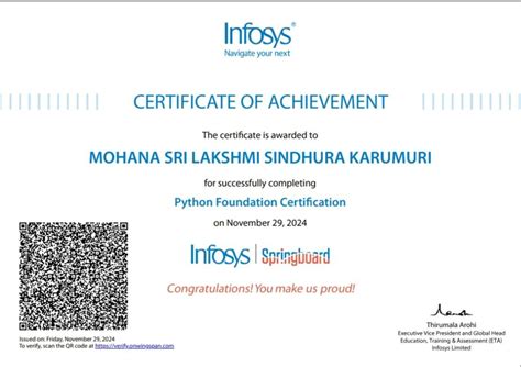 Infosysspringboard Python Certification Learning Programming